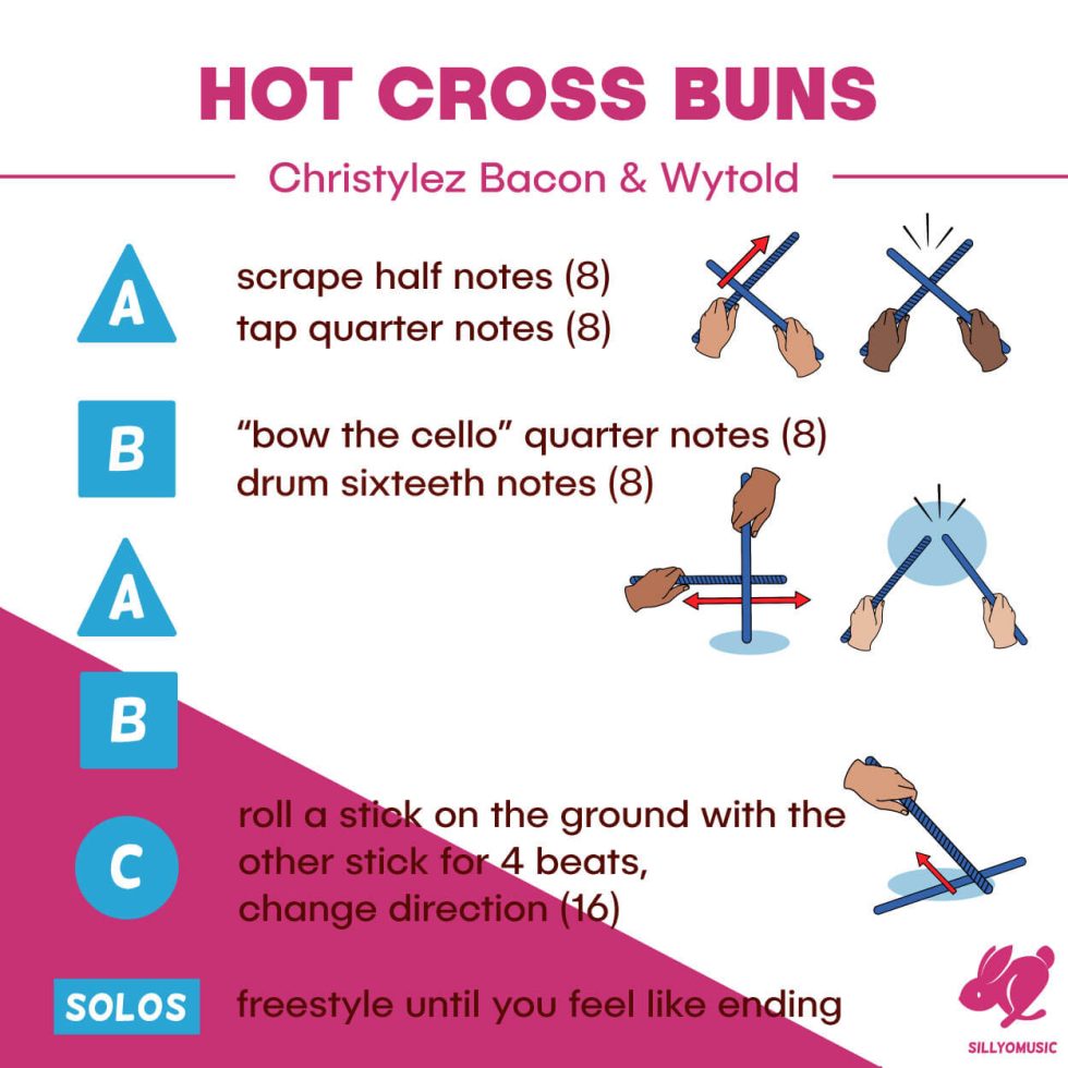 Easy "Hot Cross Buns" Rhythm Stick Routine for Music Class - SillyOMusic
