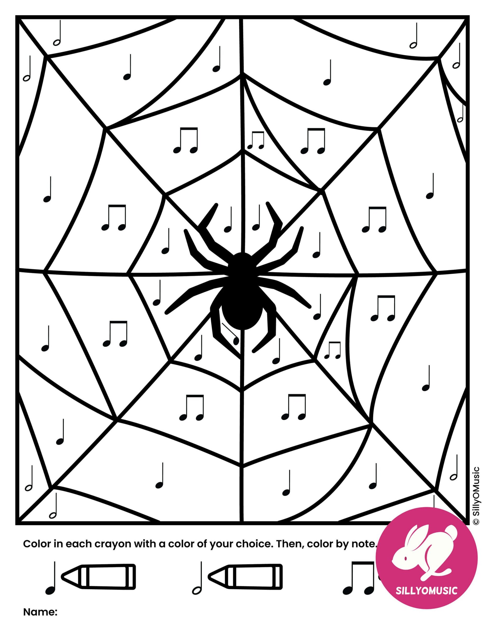 Halloween Music Color by Note Coloring Pages - notes, clefs, dynamics ...