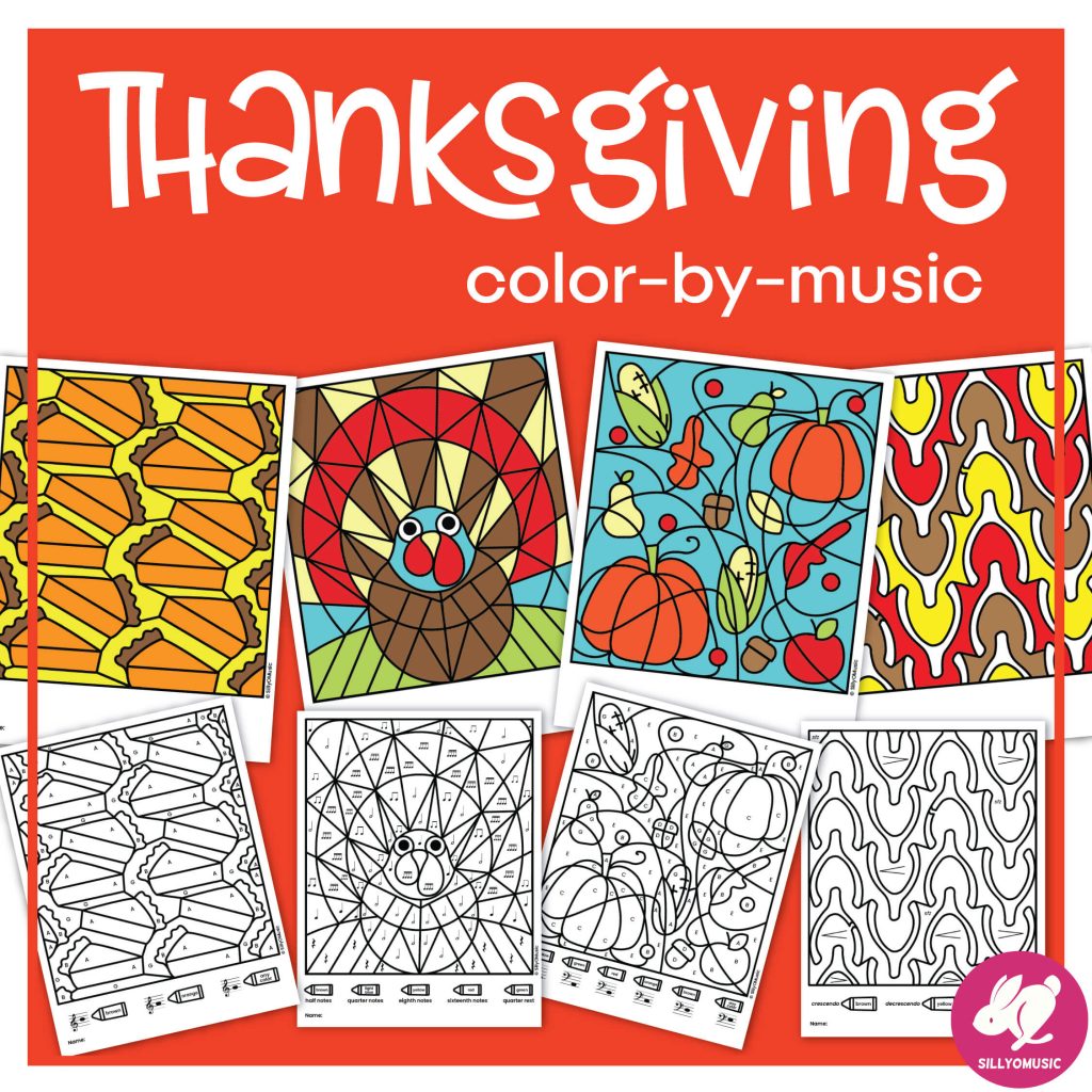 Thanksgiving Color by Note Music Coloring Pages - plus clefs, dynamics ...