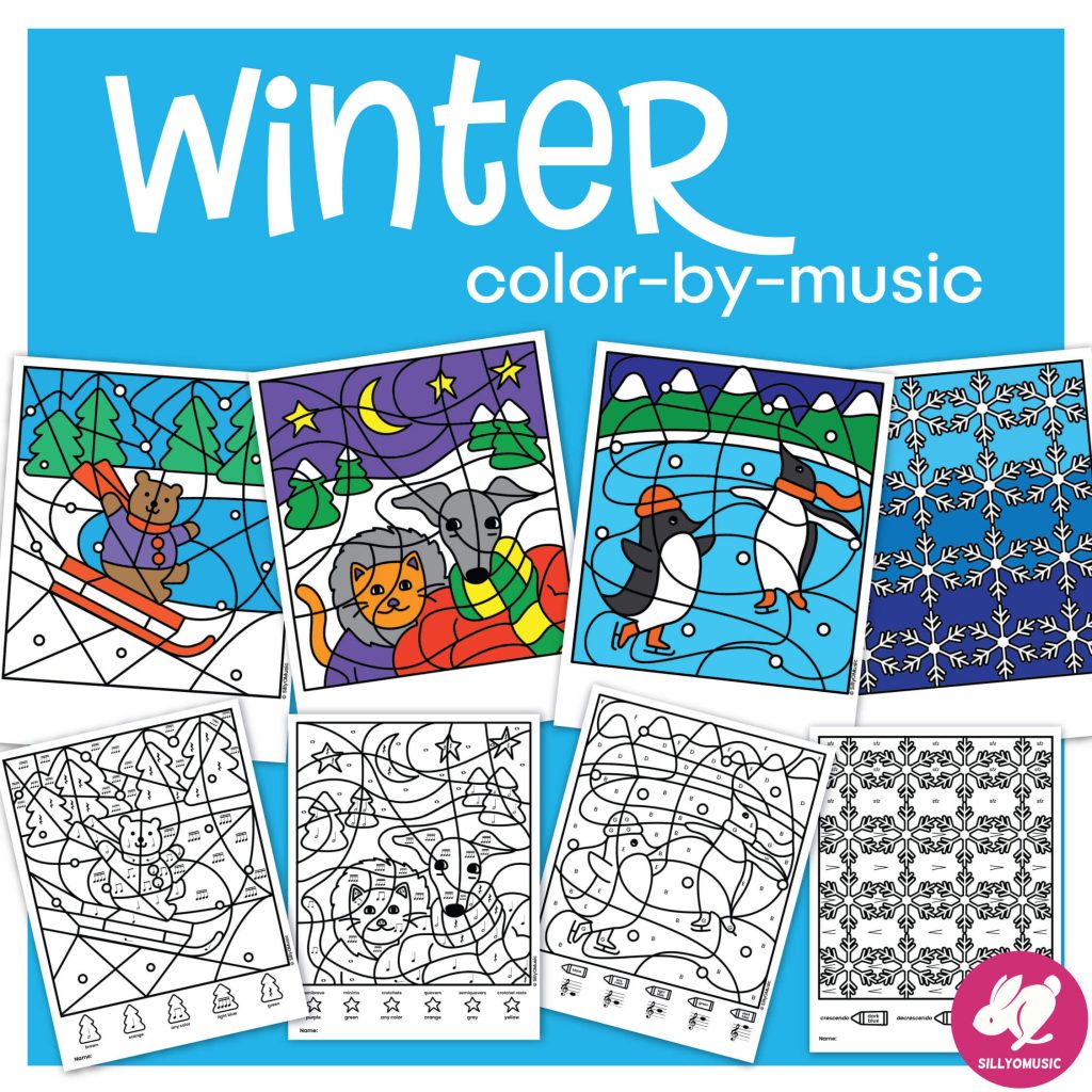 Winter Color by Note Music Code Coloring Pages - plus clefs, dynamics ...